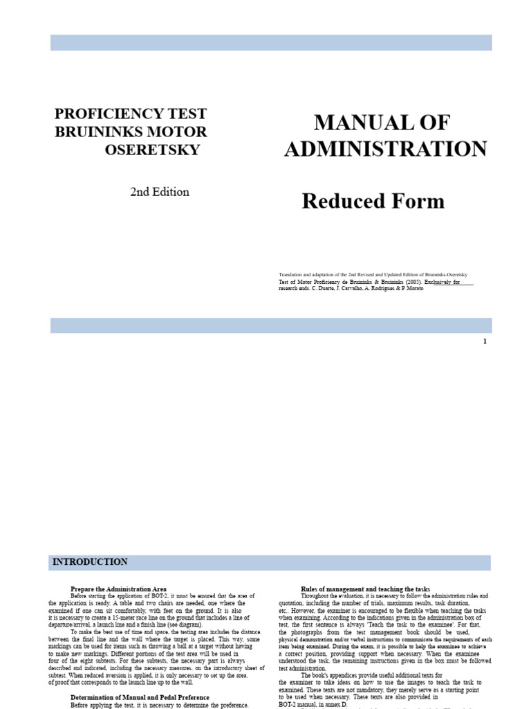 Bruininks-Oseretsky Motor Proficiency Test | PDF | Nonverbal ...