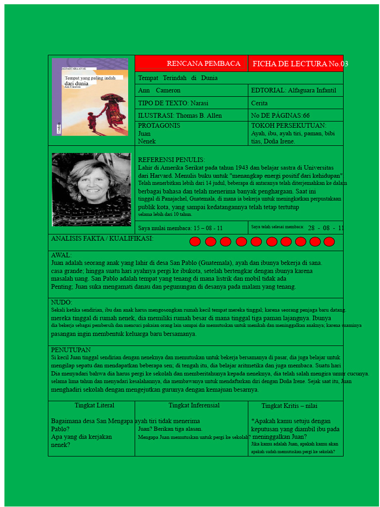 FICHA Membaca - Tempat Terindah Di Dunia | PDF