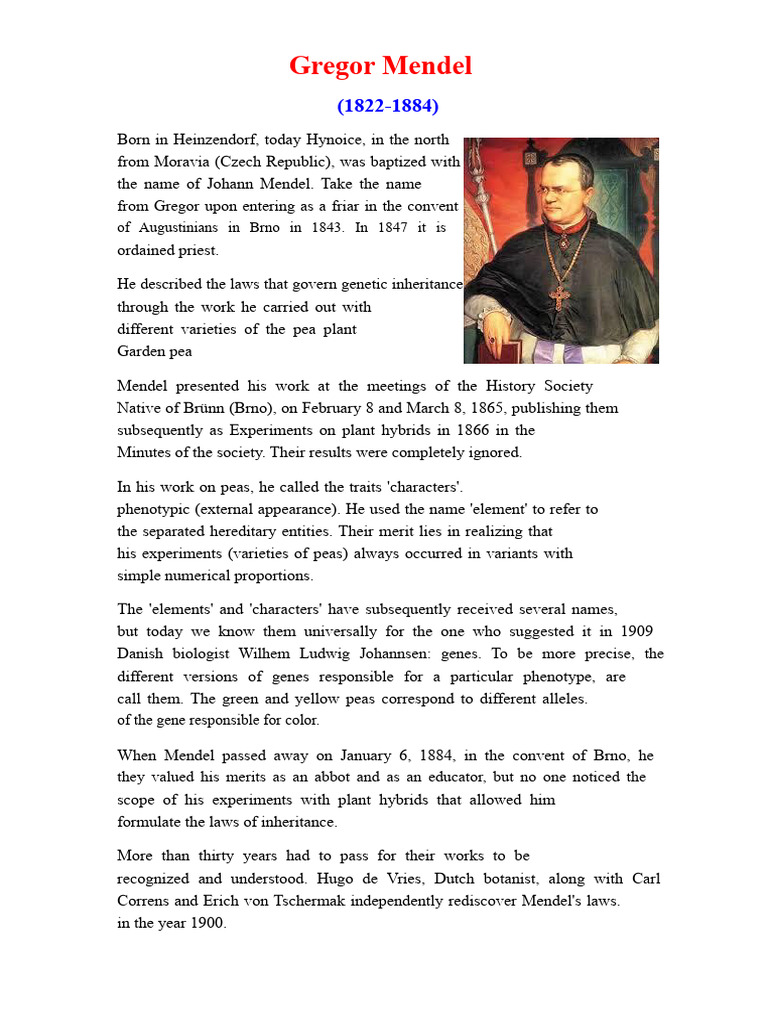Biography of Gregor Mendel | PDF