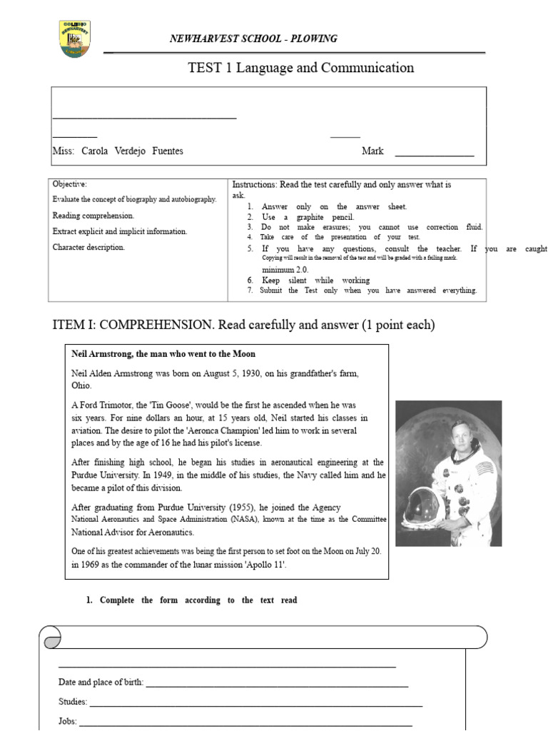 Biography and Autobiography Test | PDF