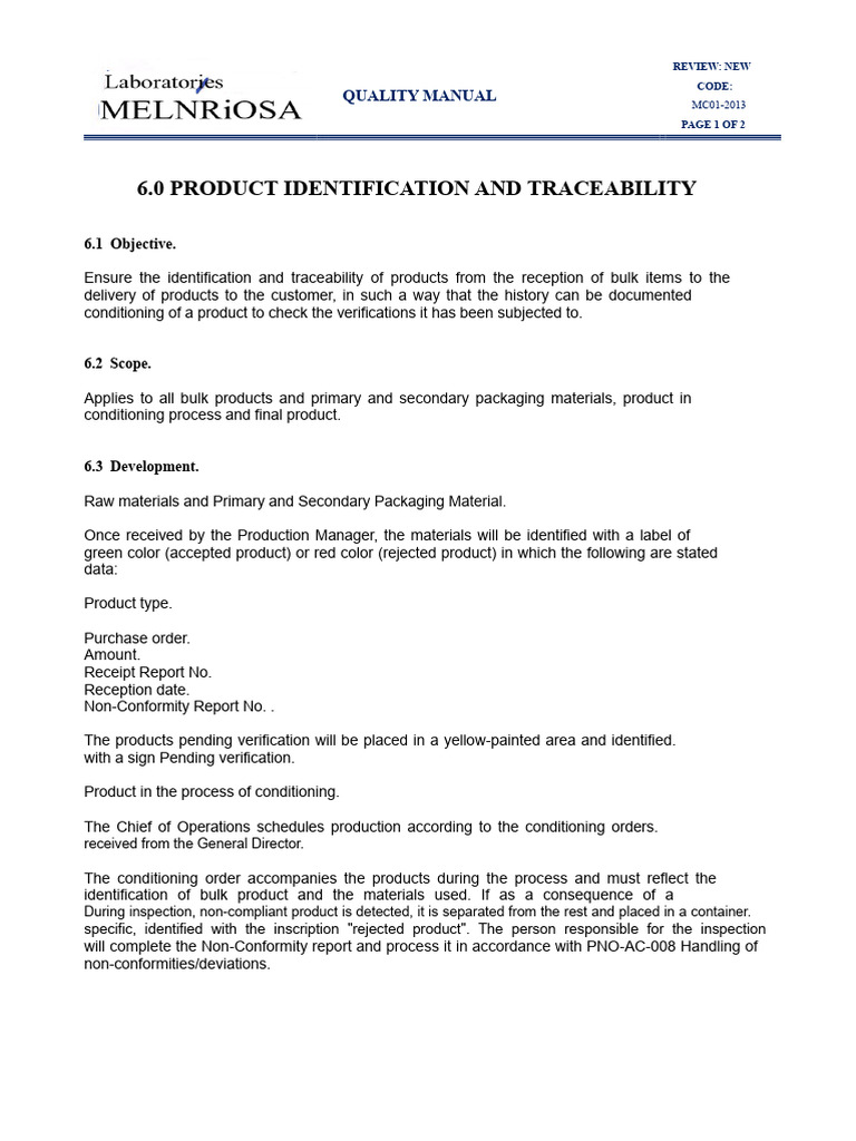 Product Identification & Traceability Guide | PDF | Verification And ...