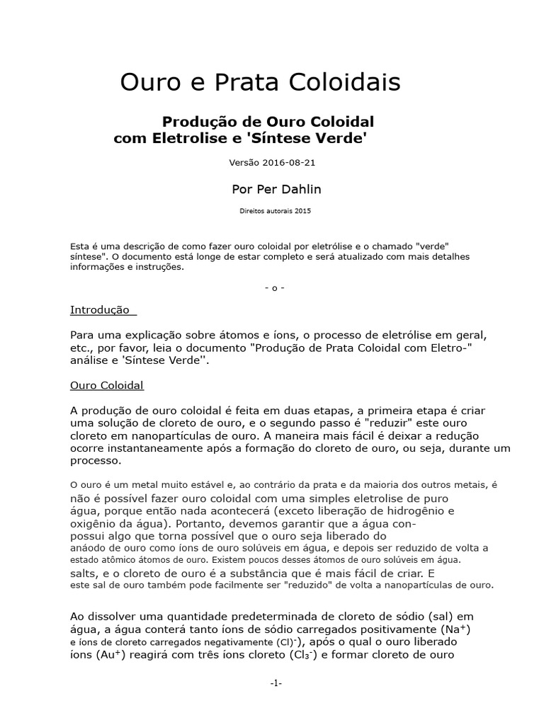 Produção de Ouro Coloidal por Eletrolise | PDF | Cloro | Ácido clorídrico
