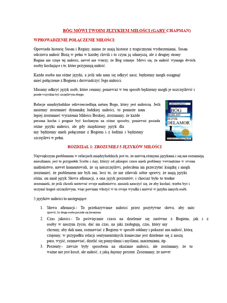 Bóg Mówi Twoim Językiem Miłości - STRESZCZENIE | PDF