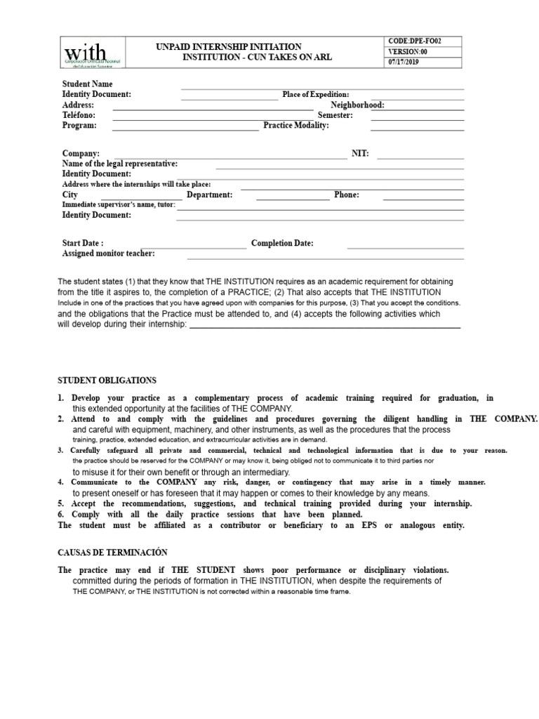 Unpaid Internship Agreement - CUN & ARL | PDF