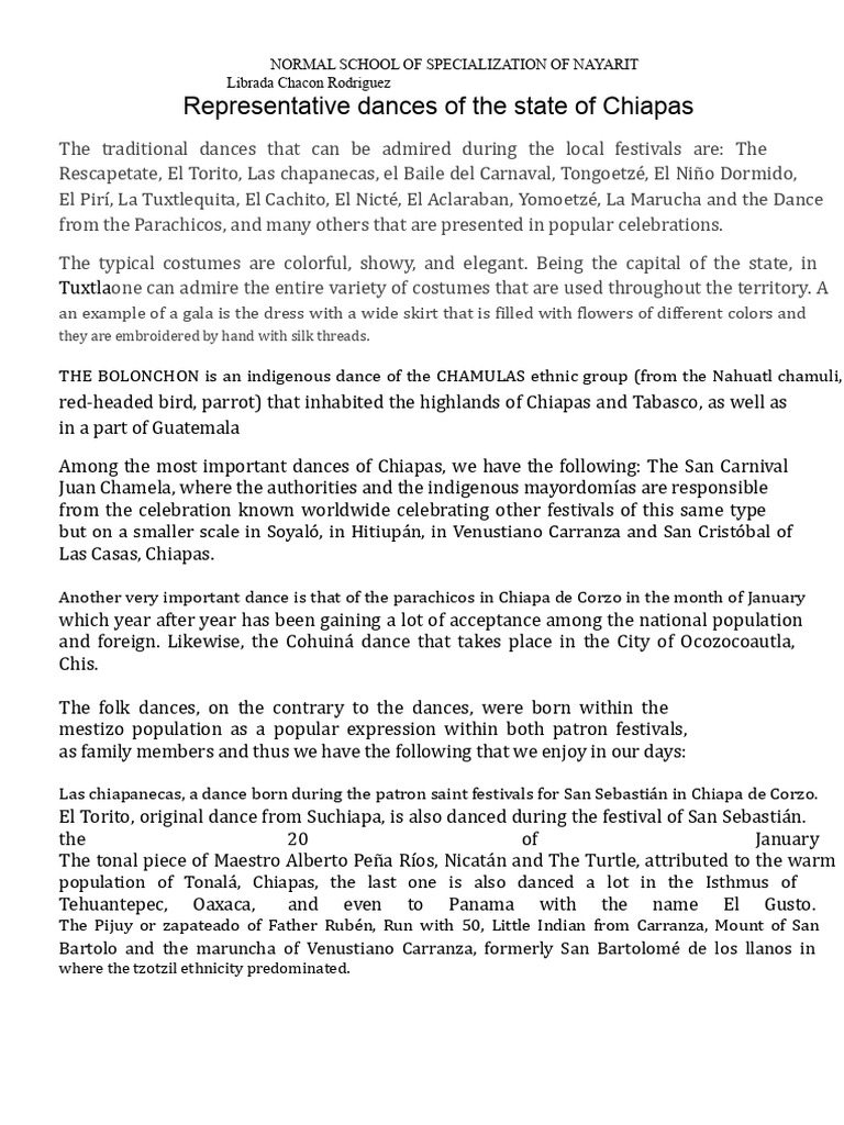 Representative Dances of The State of Chiapas | PDF | Chiapas | Carnival