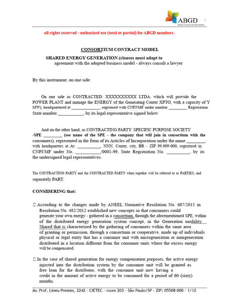 Consortium Contract for Shared Energy Generation | PDF | Arbitration ...