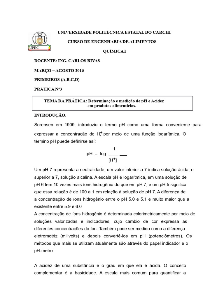 Medição de pH e Acidez em Alimentos | PDF | Ph | Ácido