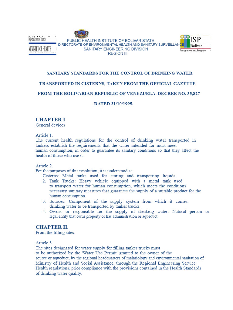 Sanitary Standards for Drinking Water Transport | PDF | Drinking Water ...