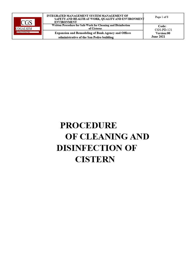 Cistern Cleaning and Disinfection Procedure | PDF | Personal Protective ...