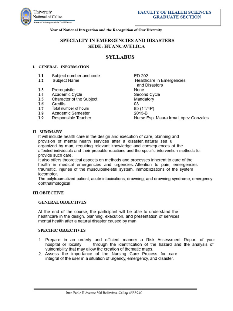 Healthcare in Emergencies Syllabus | PDF | Nursing | Emergency