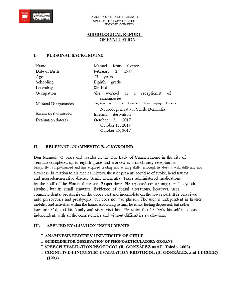 Speech Therapy Report Manuel Cortez | PDF | Speech | Phoneme
