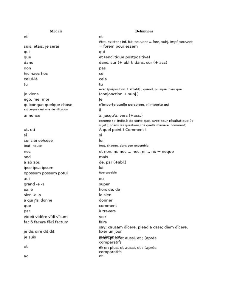 Définitions des mots latins essentiels | PDF | Nature (grammaire)