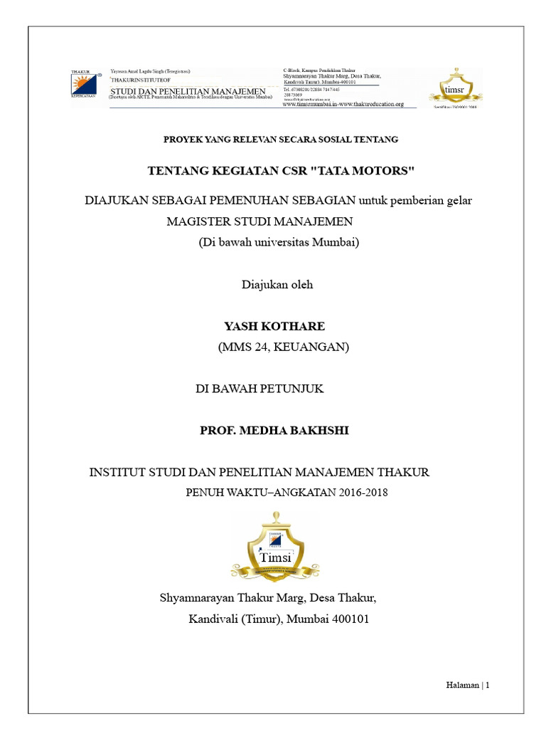 Kegiatan CSR Tata Motors: Analisis Proyek | PDF