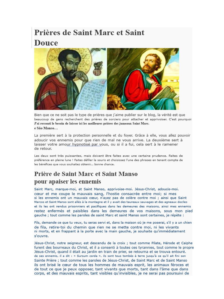Prières puissantes de Saint Marc et Manso | PDF | Jésus | Prière