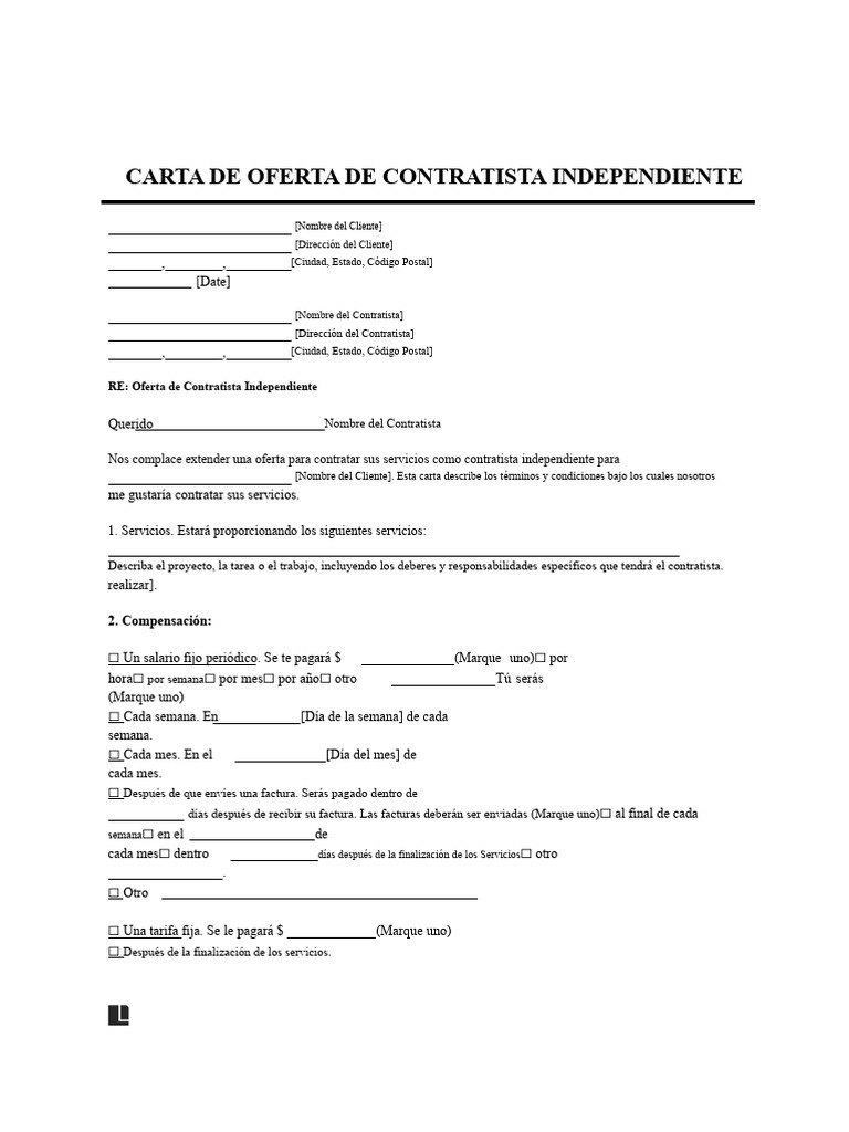 Carta de Oferta para Contratista Independiente | PDF