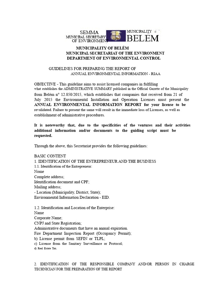 Guidelines for Annual Environmental Report | PDF | Noise ...