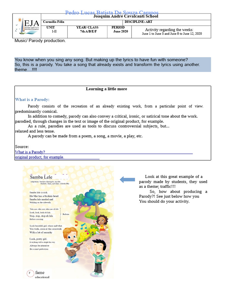 5th Art Activity. Parody Production | PDF | Parody