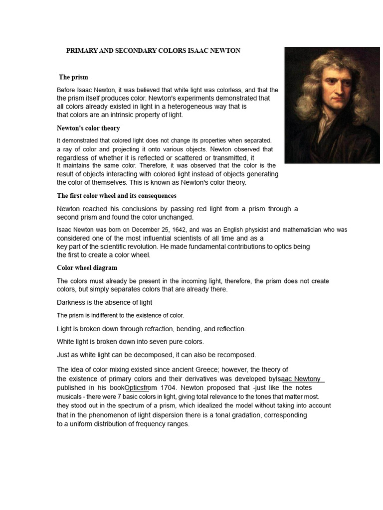 THE PRIMARY AND SECONDARY COLORS ISAAC NEWTON.docx | PDF | Color ...