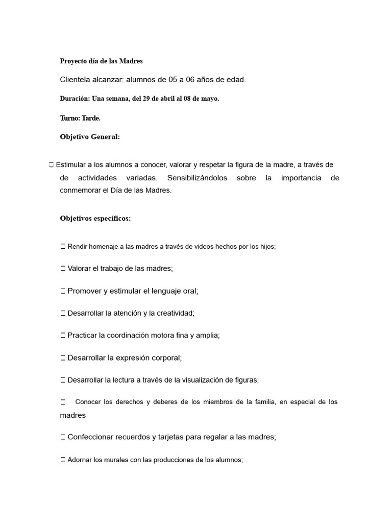 Proyecto Día de Las Madres | PDF | Enseñando | Dibujo