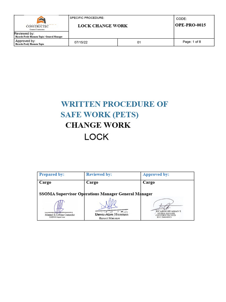 SGC-PRO-013 Lock Change Procedure | PDF | Occupational Safety And ...