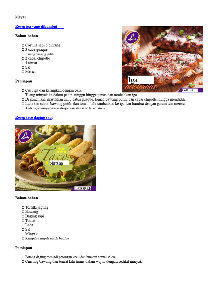 5 Resep Makanan | PDF