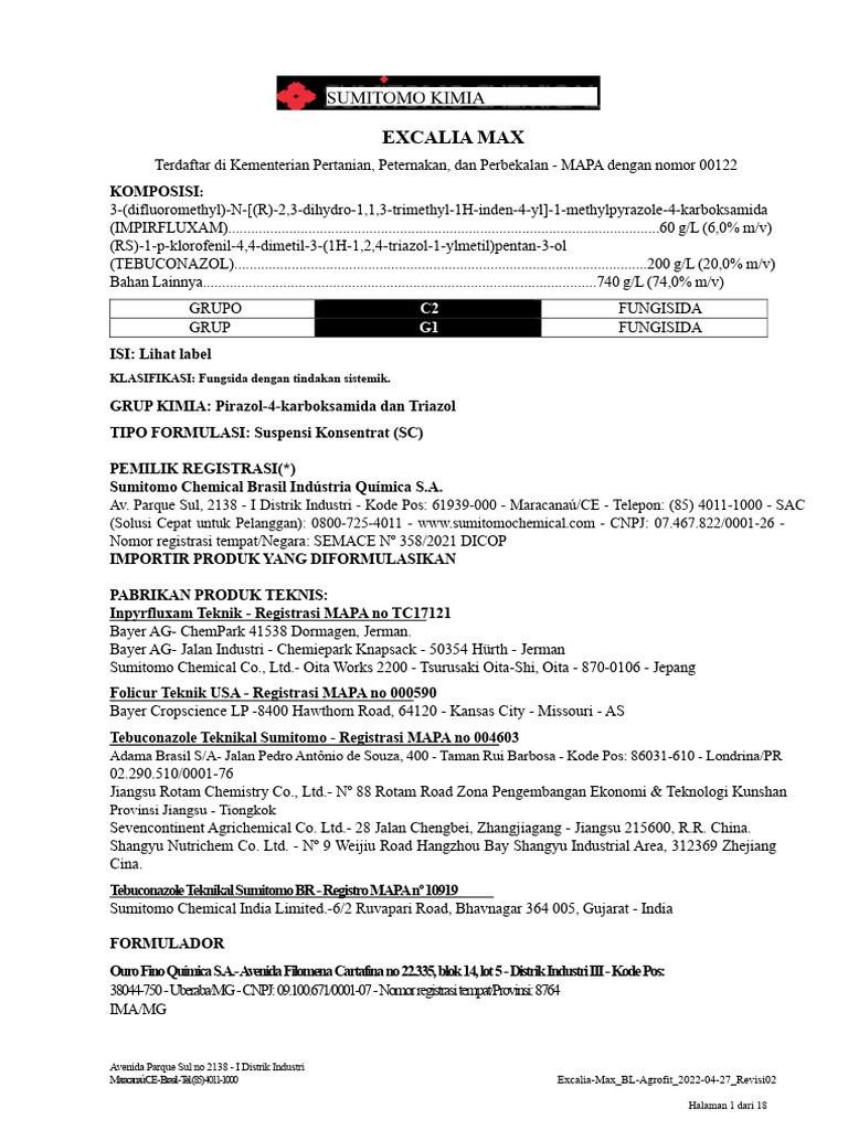 Fungisida Excalia Max Brosur | PDF