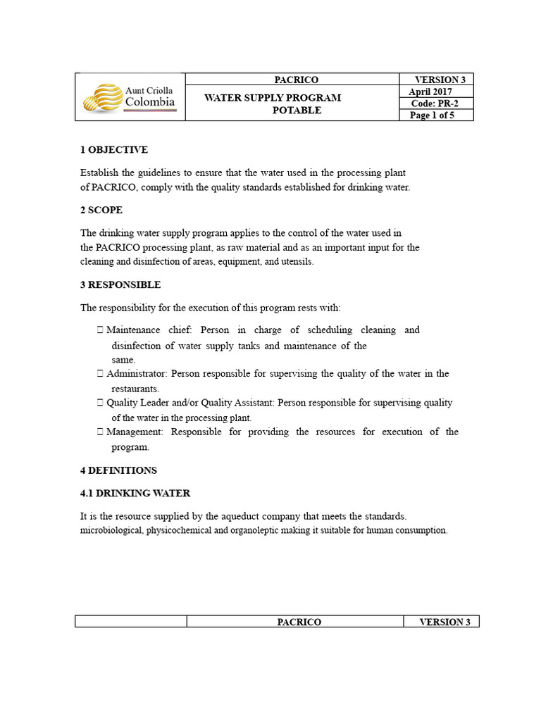 PACRICO Potable Water Supply Guidelines | PDF | Water | Drinking Water