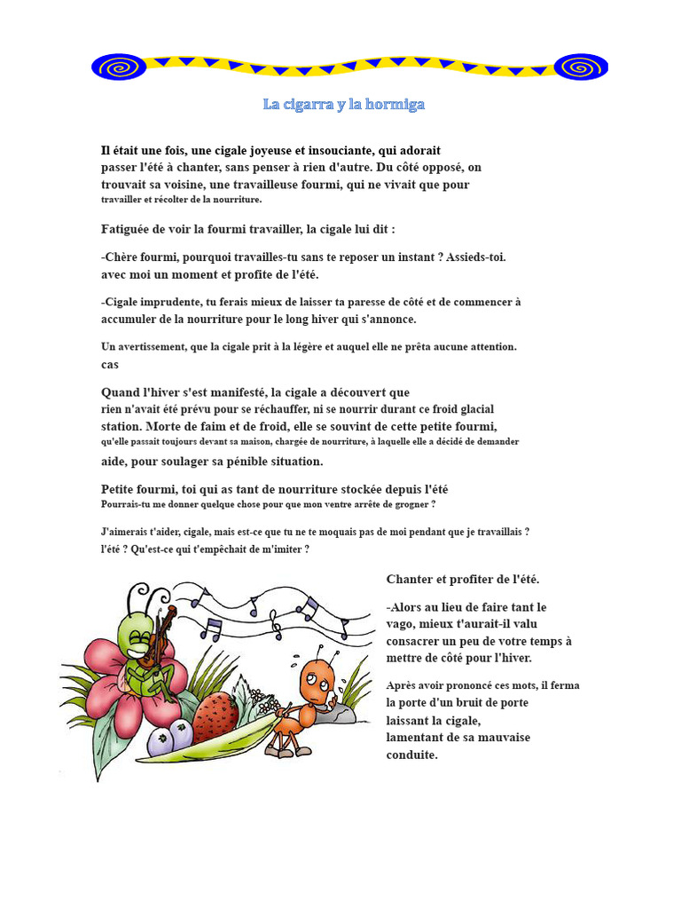 La cigale et la fourmi : morale d'hiver | PDF