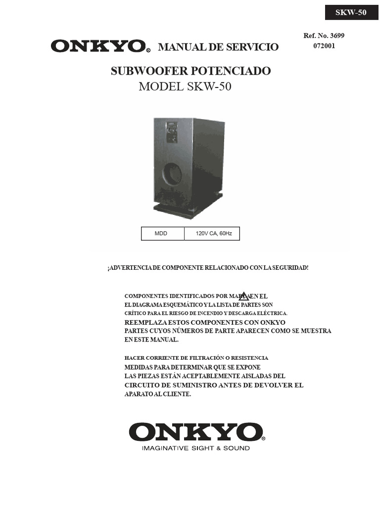 Onkyo-SKW-50-Manual de Servicio | PDF | Altoparlante | Fuente de alimentación