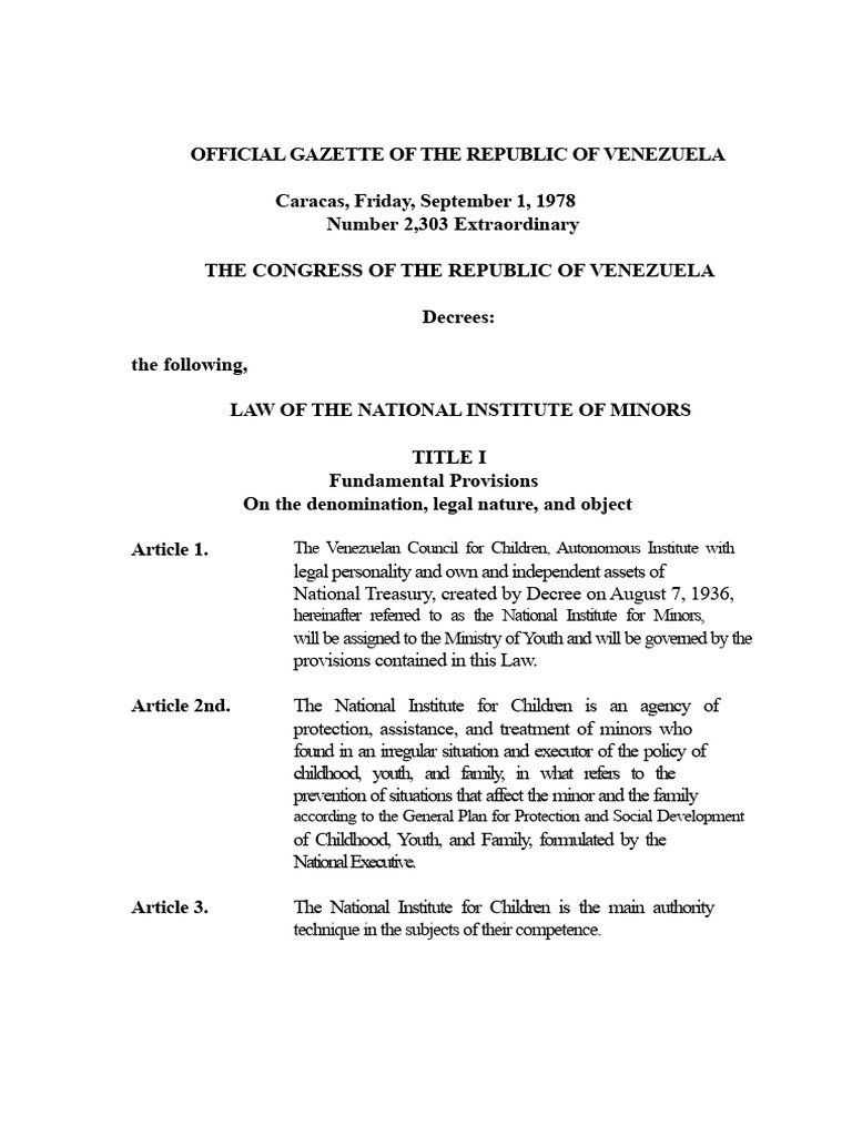 Law of The National Institute For Minors (INAM) | PDF | Child Custody ...