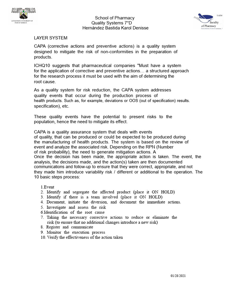CAPA System in Pharmaceutical Quality | PDF