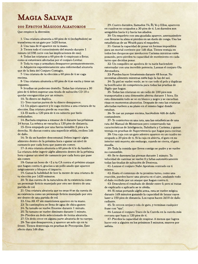 200 Random Effects For Wild Magic | PDF