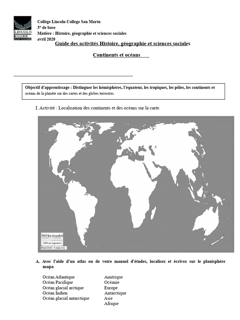 Activités sur Continents et Océans | PDF | Continent | Océan