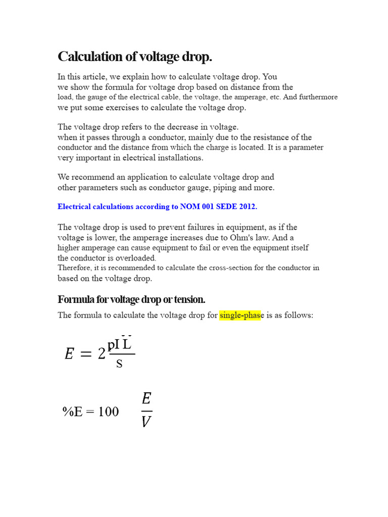 Calculation of Voltage Drop 031221 | PDF | Electric Current | Voltage