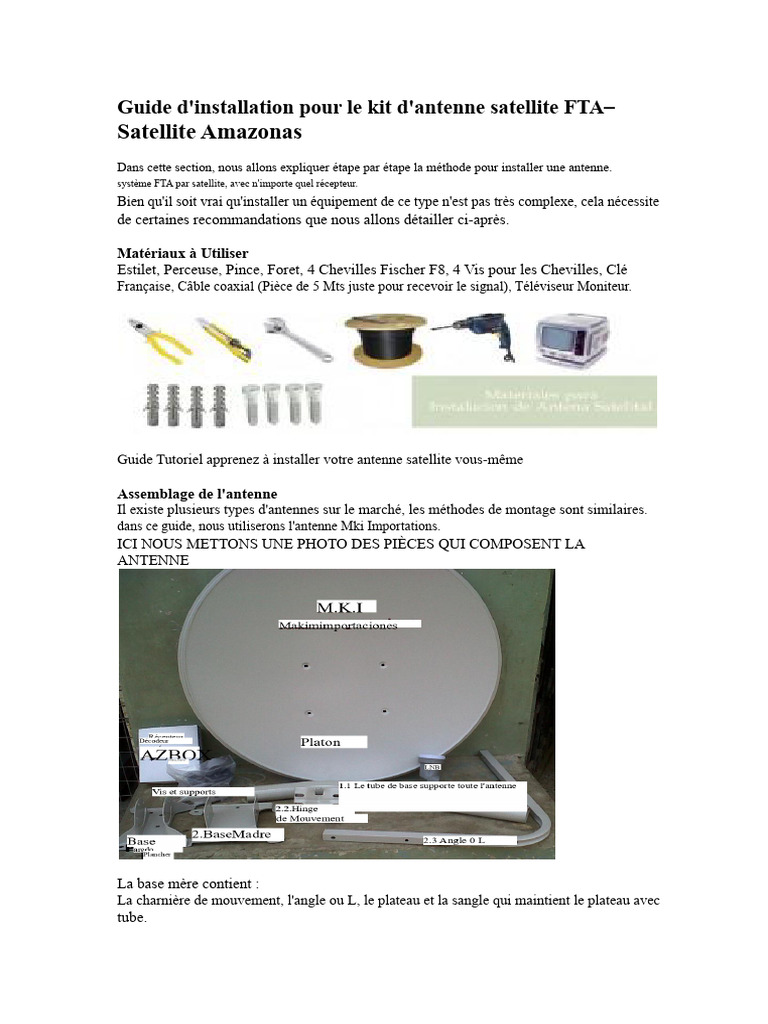 Guide D'installation Pour Kit D'antenne Satellite FTA | PDF | Antenne (Radio) | Ingénierie de ...