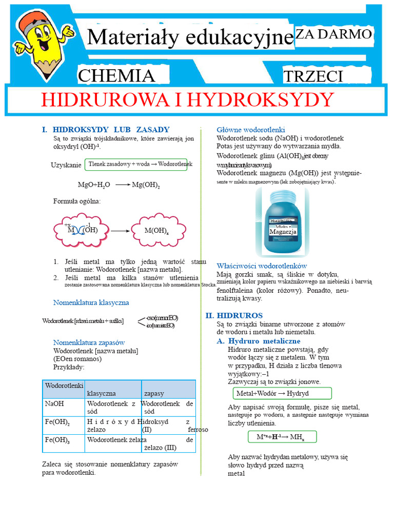 Hidruro I Hydroksydy Dla Trzeciej Klasy Liceum PDF | PDF