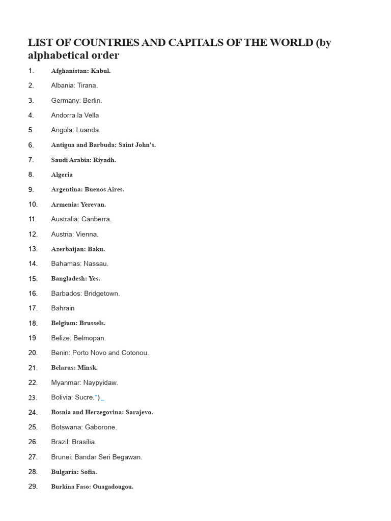 Countries and Capitals of the World | PDF