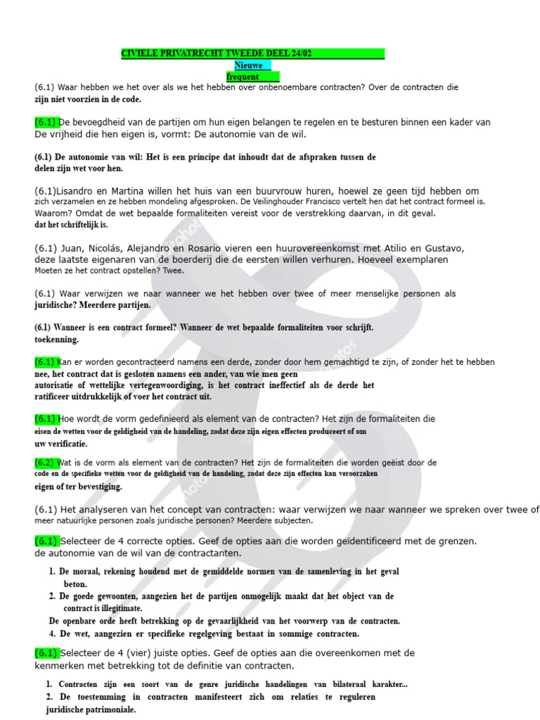 Burgerlijk Recht 2e. Deeltoets 24-02 | PDF