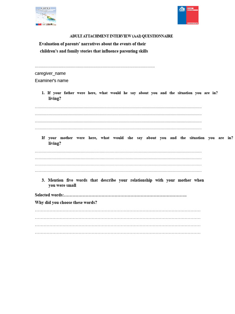 AAI Questionnaire for Parenting Evaluation | PDF | Attachment Theory ...
