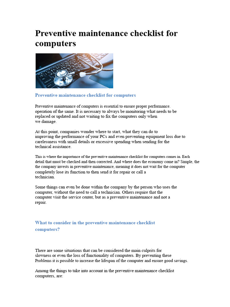 Preventive Maintenance Checklist For Computers | PDF | Spyware ...