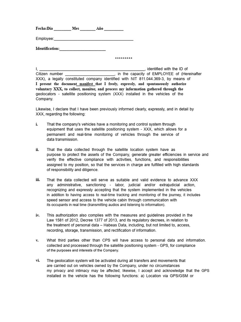 Employee GPS Data Consent Form | PDF | Global Positioning System ...