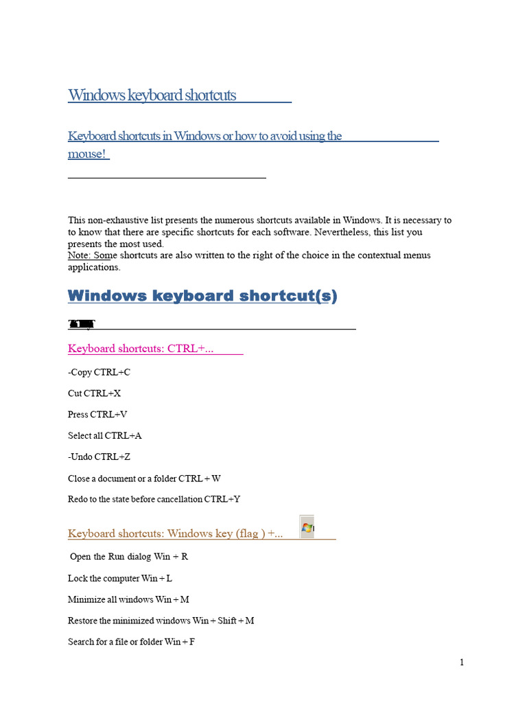 Essential Windows Keyboard Shortcuts | PDF | Computer Keyboard | Window ...