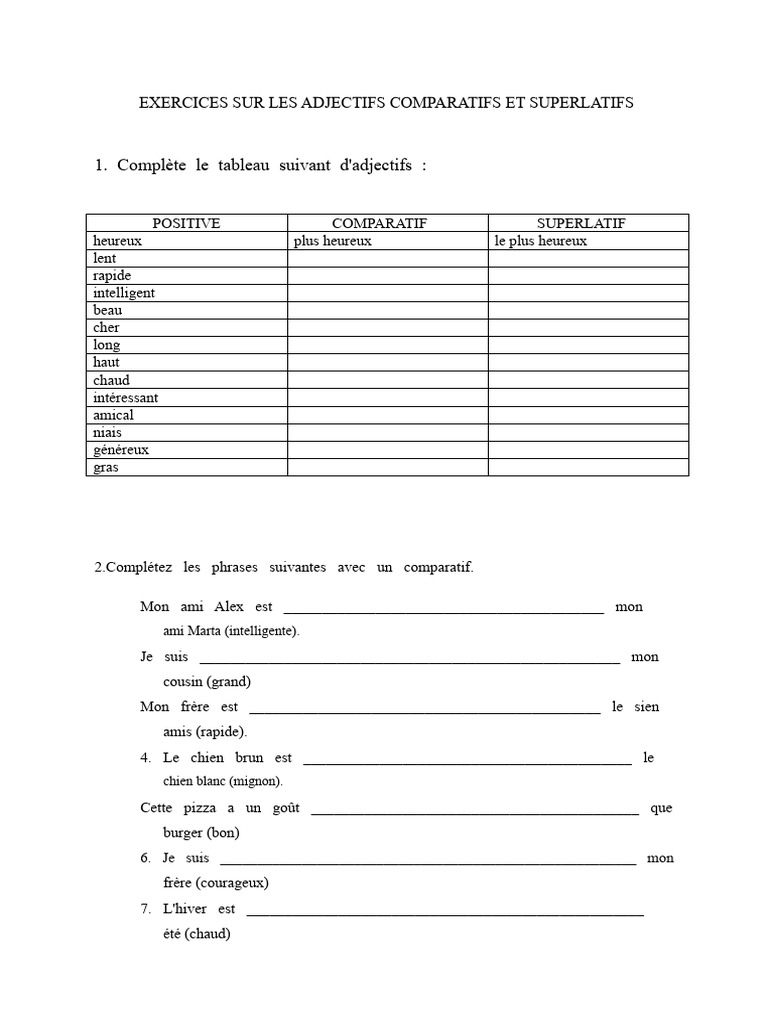 Exercices sur comparatifs espagnols | PDF