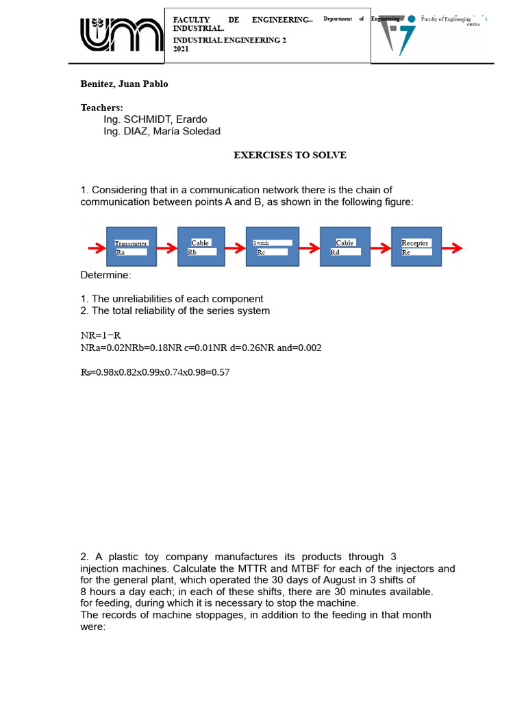 Industrial Engineering Exercises 2 | PDF | Reliability Engineering | Systems Engineering