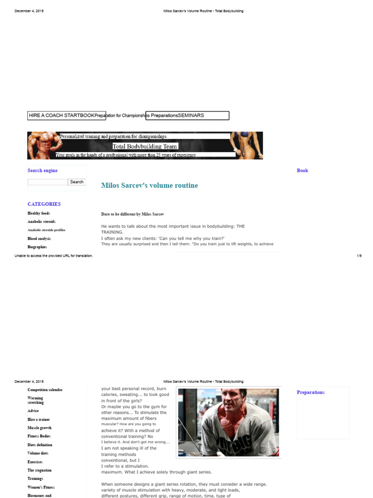 Milos Sarcev's Volume Routine - Total Bodybuilding | PDF | Skeletal ...