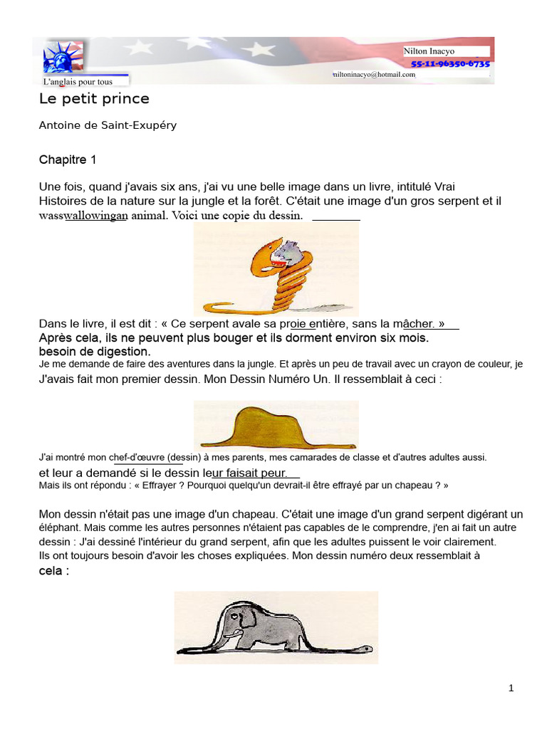 Le Petit Prince : Chapitre 1 Résumé | PDF | Le Petit Prince | Mouton