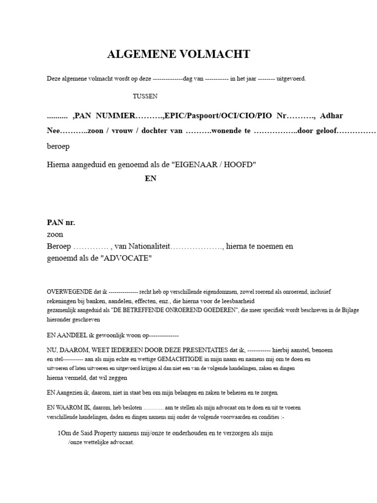 Algemene Volmacht | PDF