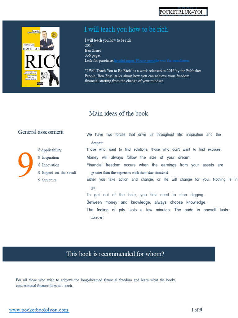 I Will Teach You To Be Rich - Ben Zruel | PDF | Debt