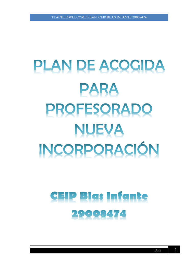 Welcome Plan For Newly Joined Teaching Staff at Ceip Blas Infante | PDF ...
