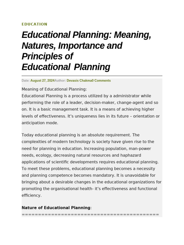 Educational Planning and Its Rationale. | PDF | Planning | Decision Making